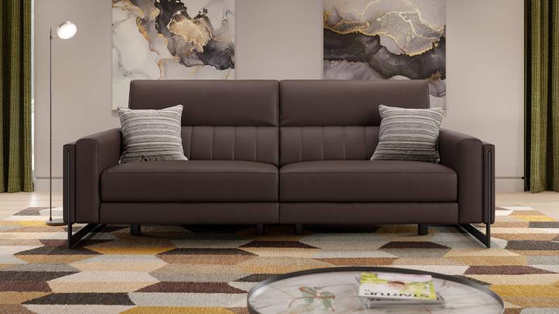 3-Sitzer Ledercouch mit schicken dünnen Füßen | Sofanella