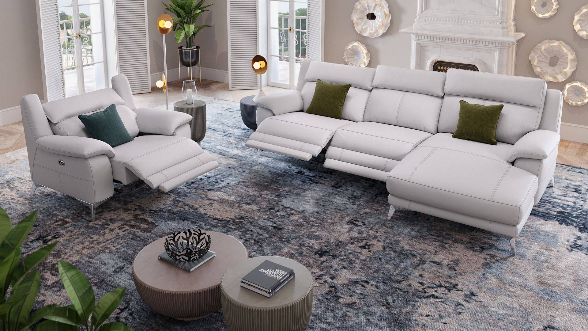 Ecksofa mit elektrischer Relaxfunktion | Ledercouch | Sofanella